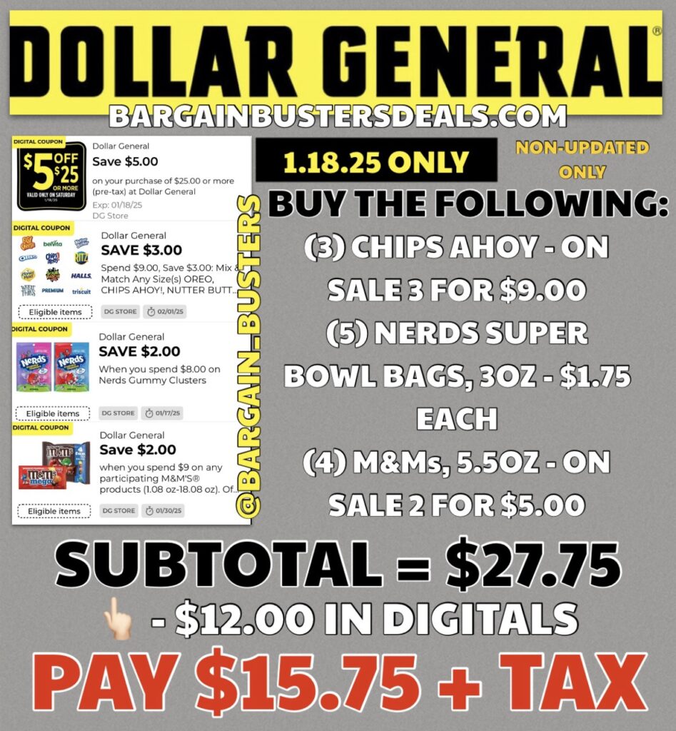 (9) NON-UPDATED ONLY FOOD $5/25 Scenarios @ Dollar General 1.18.25 ...